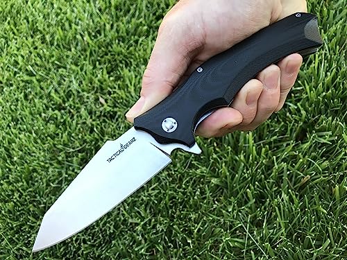 TACTICAL GEARZ G10 EDC Pocket Knife, TG Vex! G10 Handle, 9Cr18MoV Stainless Steel Blade w/Ball Bearing Washers! Includes Sheath! (Black)