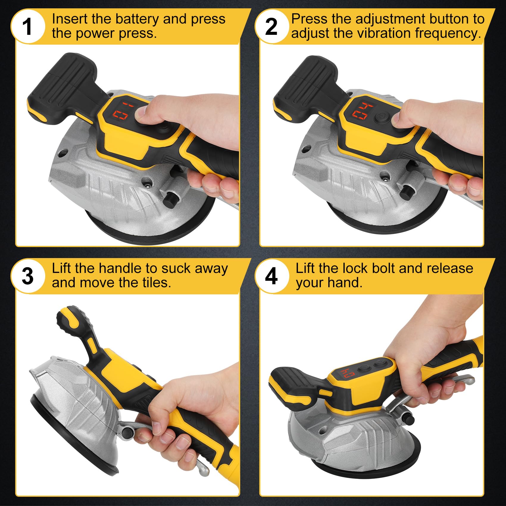 Tile Vibration Leveling Machine for Dewalt 20V Max Battery, Cordless Tile Vibration Installation Tool with 8 Adjustable Speed, Digital Display, Powerful Suction Cup and Box (Battery Not Included)