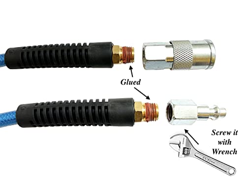 SANFU (PU) Polyurethane Reinforced Air Hose 1/4”ID(6.3 x 9.8mm) x 100ft, Anti-low temperature 300PSI with 1/4-Inch Swivel Solid Brass Quick Coupler and Plug, Navy Blue(100’)