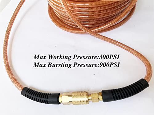 SANFU Polyurethane(PU) 1/4-Inch x 100ft Reinforced, Air Hose with 1/4β Swivel Solid Brass Quick Coupler and Plug, Brown(100β)