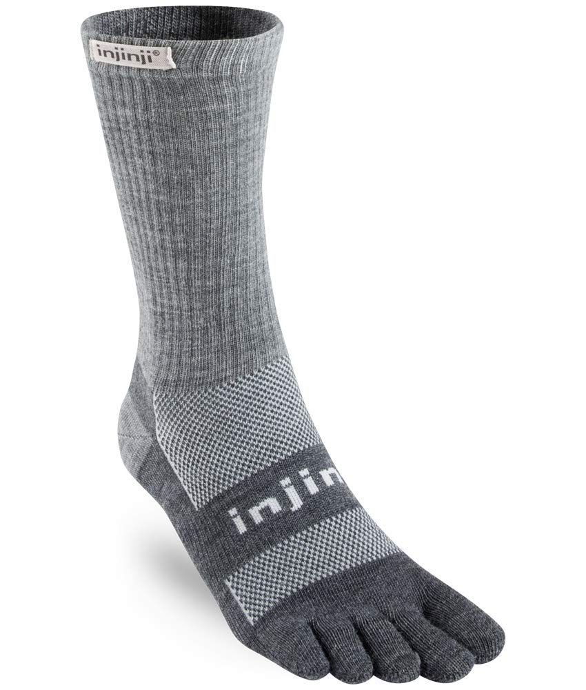 Injinji 2.0 Outdoor Midweight Crew Nuwwol Socks,1 count, Charcoal/Black, X-Large