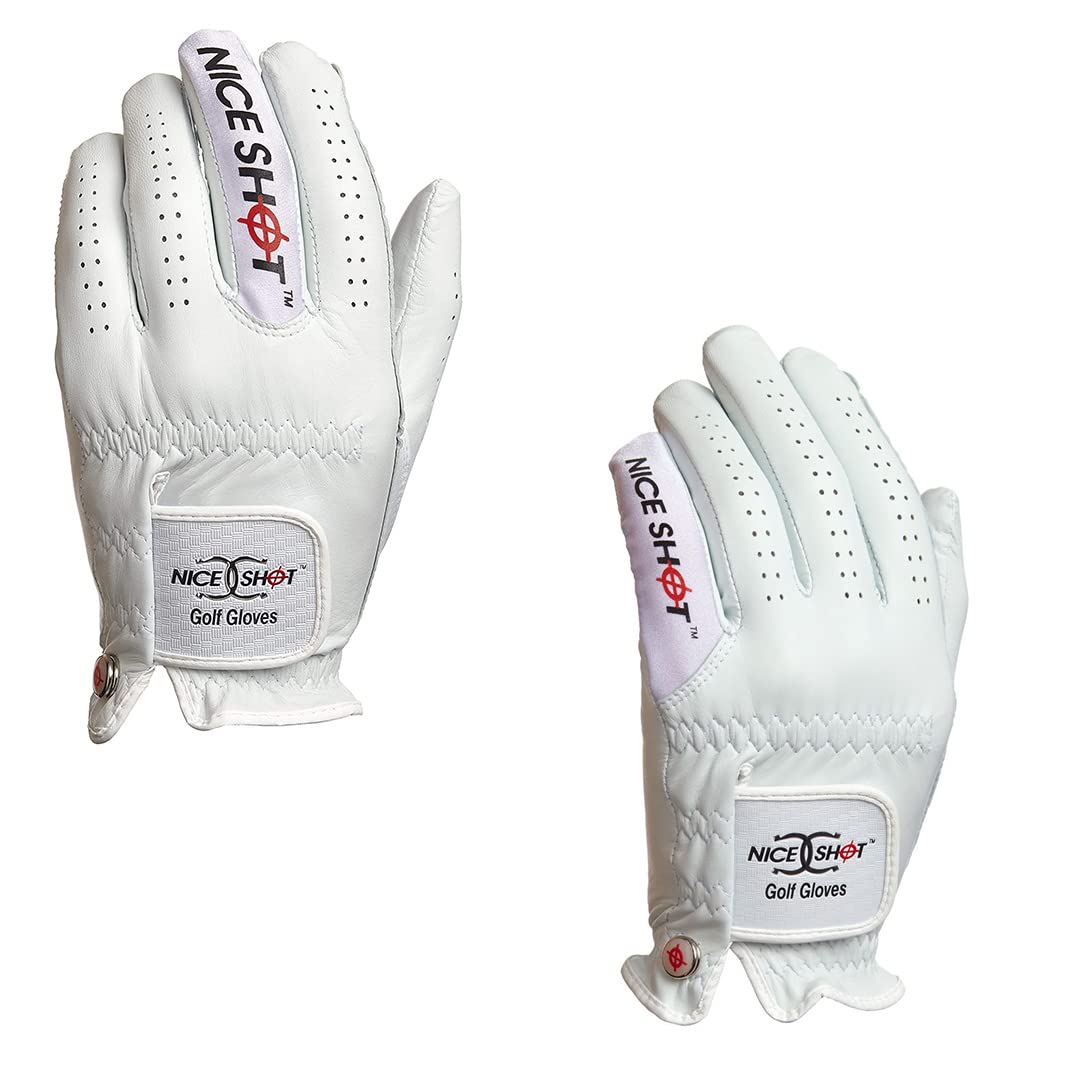 Nice Shot Premium White Cabretta Leather Golf Glove Bundle - The Bird and You are Nothing Pinkie β Men's Left Hand β Small