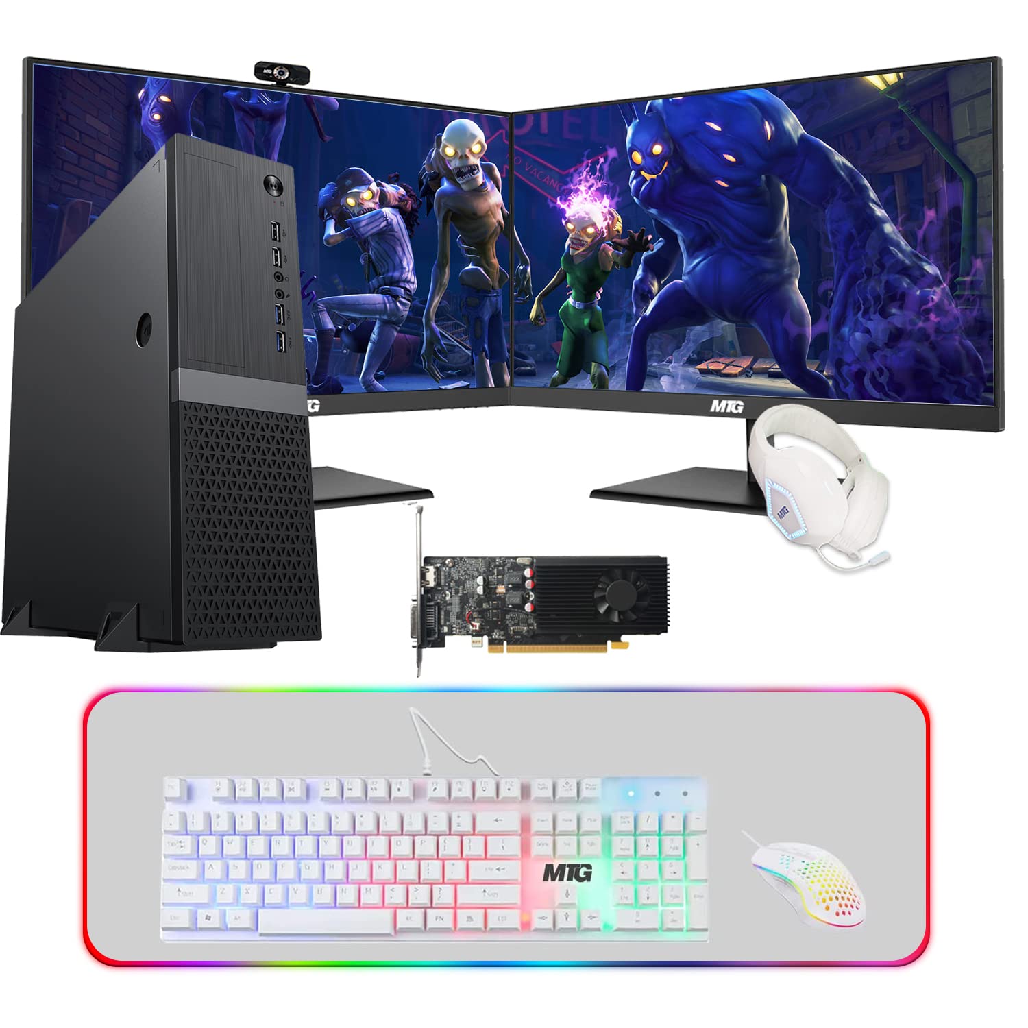 TechMagnet Gaming Desktop PC, Intel Core i5 8th Gen, Heera, GT 1030 Graphics, 16GB RAM, 512GB SSD, MTG New 27 Inch Dual Monitor, Gaming Kit Webcam, Win 10 Pro (Renewed)