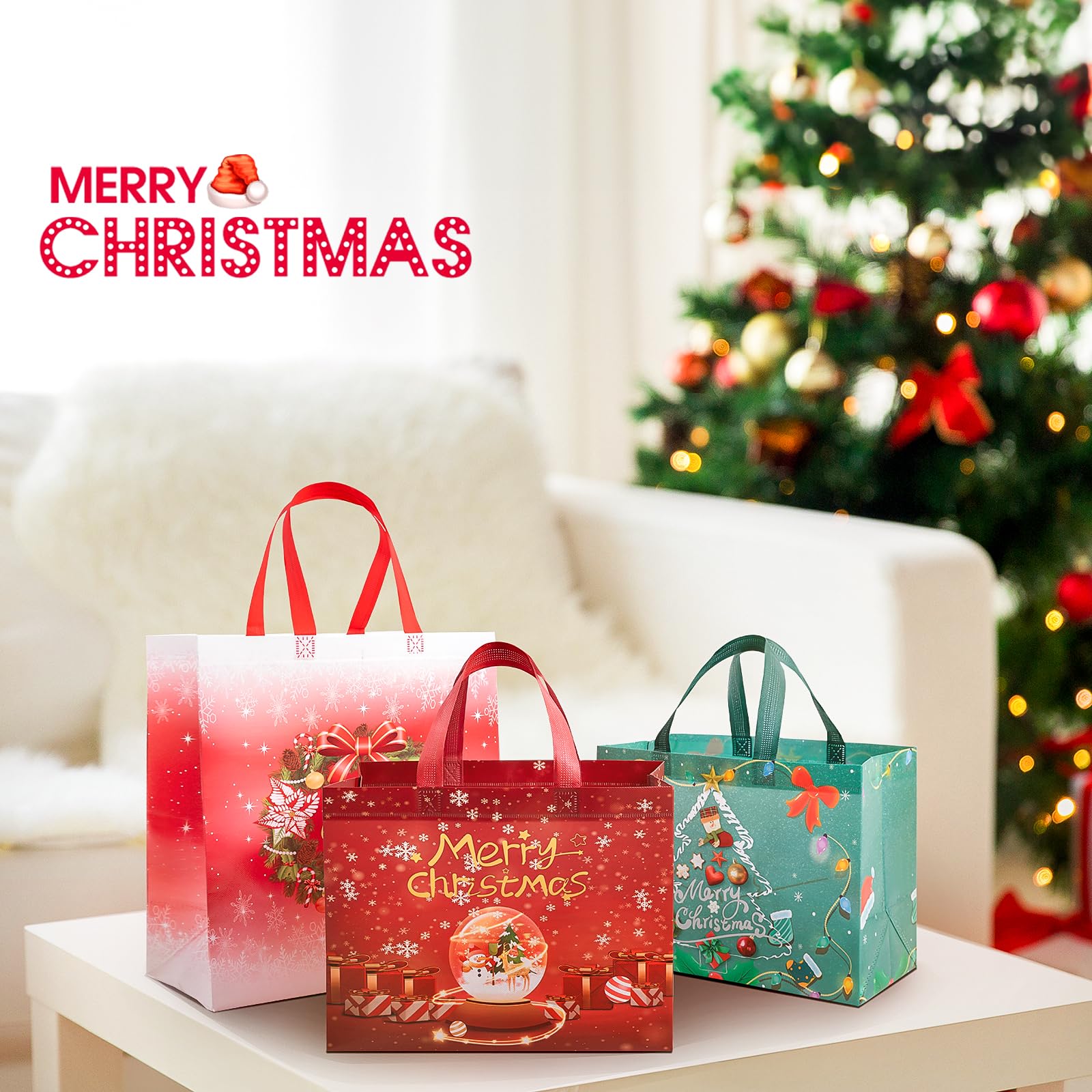 YANGTE Christmas Gift Bags Assorted Sizes 12 Pack - Extra Large and Large Gift Bags for Presents - Holiday Gift Bags for Marry Christmas Presents 4 Extra Large 15” and 4 Large 12”