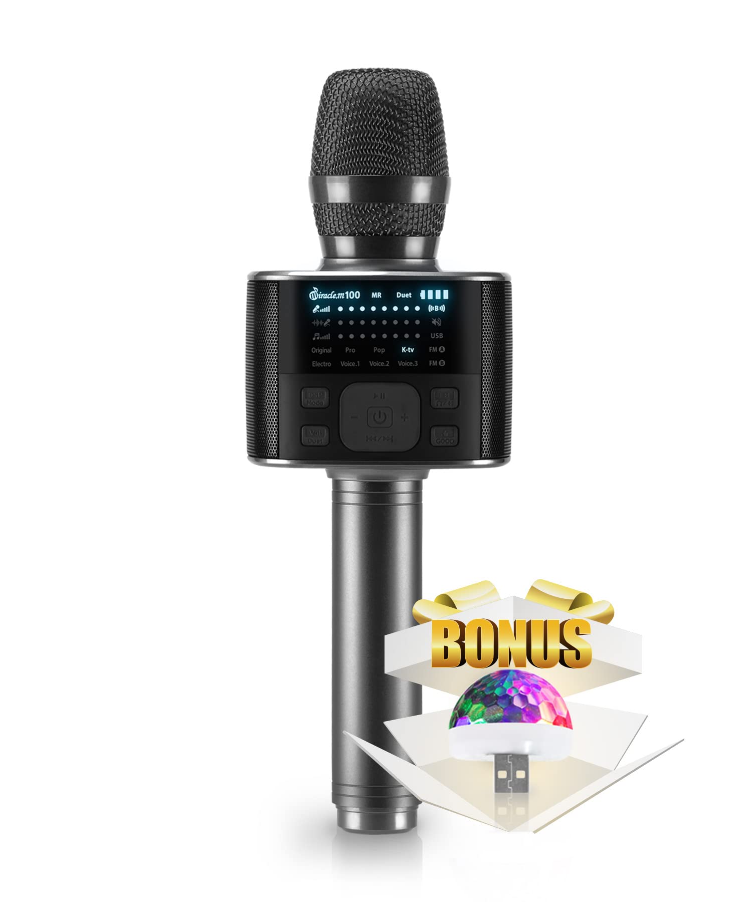 M100 - Bluetooth Karaoke Microphone, Carpool Karaoke Microphone, Bluetooth Microphone Wireless, Portable Handheld Karaoke Mic and Speaker with LED Screen, Wireless Microphones for Kids and Adults