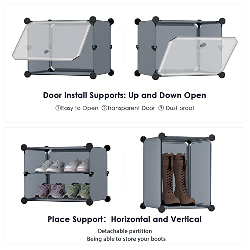 UNZIPE 40 Pairs Shoe Storage Cabient, Pleastic DIY Cube Organizer Shoes Shelve with Doors, Freestanding Shoes Tower Closet Bedroom Hallway