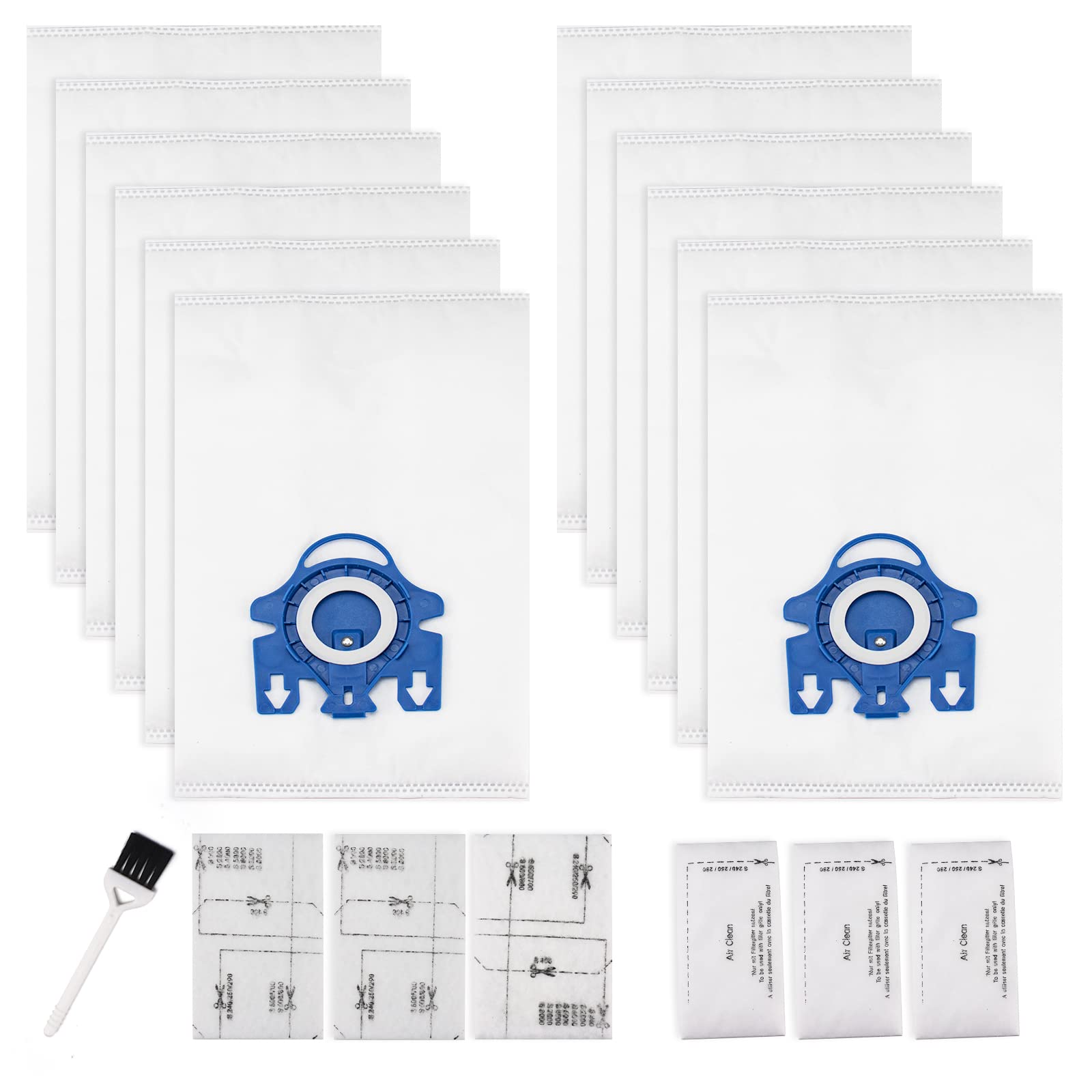 Improvedhand 12 Packs 3D Airclean Bags Replacement for Miele GN Vacuum Cleaner Bags Fit for Miele Classic C1 Complete C1 C2 C3 S2 S5 S8 S400 Series with 3 Motor Protection Filters, 3 AirClean Filters