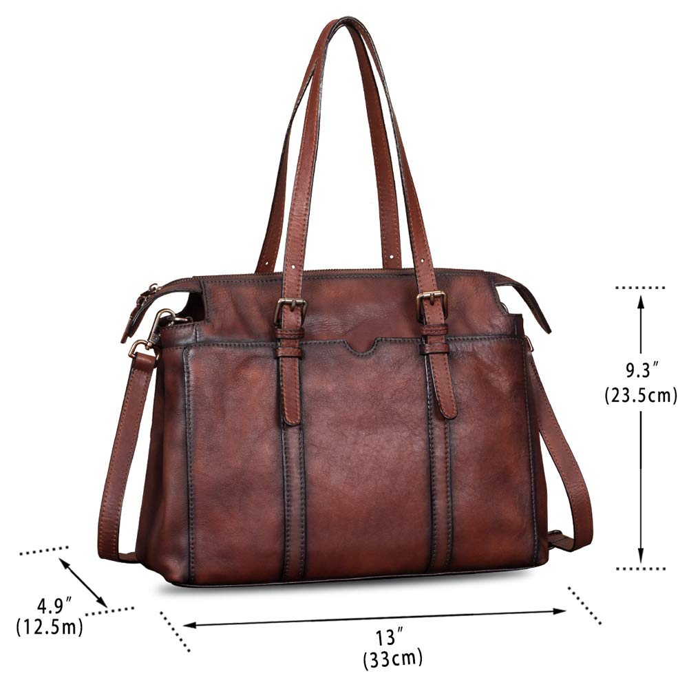 IVTG Genuine Leather Handbag for Women Vintage Handmade Top Handle Bag Crossbody Satchel (Coffee)