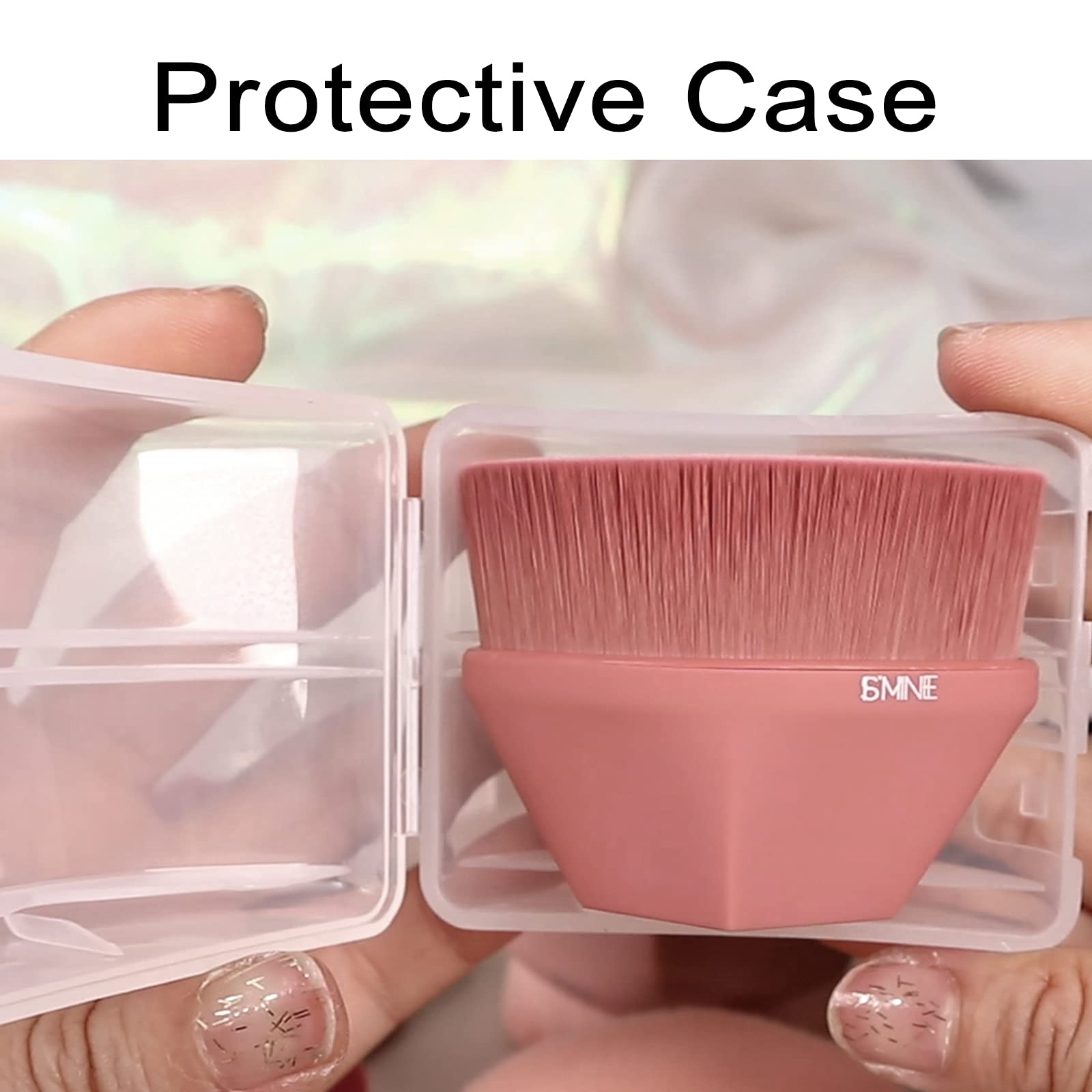 ISMINE Foundation Makeup Brush Flat Top Kabuki Hexagon Face Blush Liquid Powder Foundation Brush for Blending Liquid, Cream or Flawless Powder Cosmetics with Bonus Protective Case (Black)