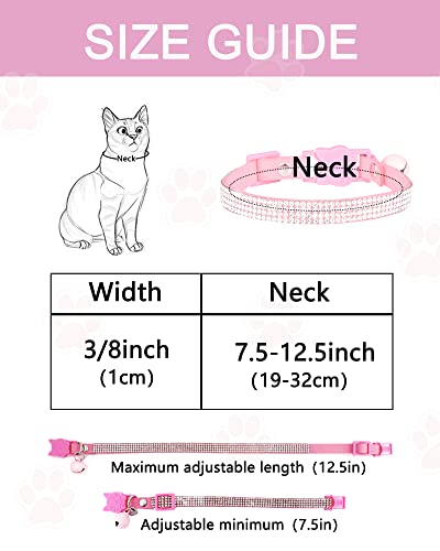 Solmoony Breakaway Cat Collars with Bell,Adjustable Safe Kitten Collar,Cat Collars for Girl Cats with Rhinestone Soft Velvet (Pink)