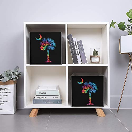 Tie Dye South Carolina Flag Large Cubes Storage Bins Collapsible Canvas Storage Box Closet Organizers for Shelves