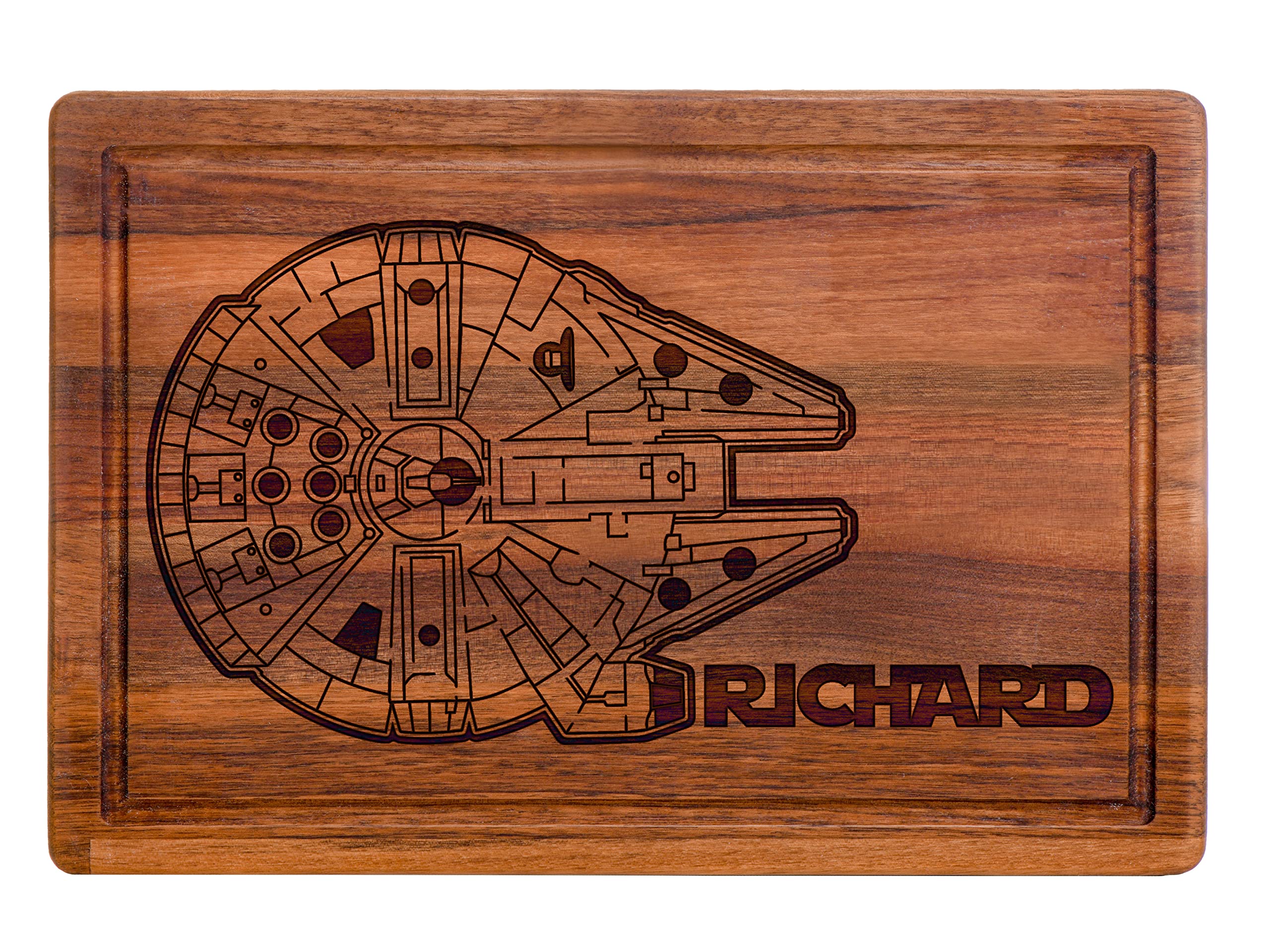 Millenium Falcon Cutting Board Fathers Day Gifts, Personalized Stars War Charcuterie - Serving Board, Customi Dad Gift, Custom Engraved Wood Plate, Unique Design, USA Handcrafted Star Waars Board