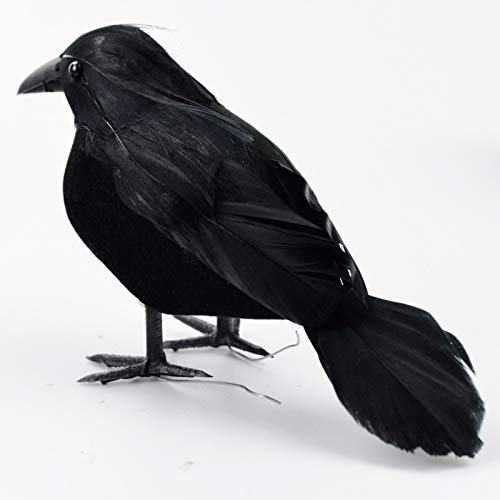 Realistic Crow, 6 PCS Halloween Black Feathered Crow Decoys Ravens Outdoor Halloween Decorations Props Décor, Standing Flying Birds for Tree Haunted House Graveyard Tombstone Display