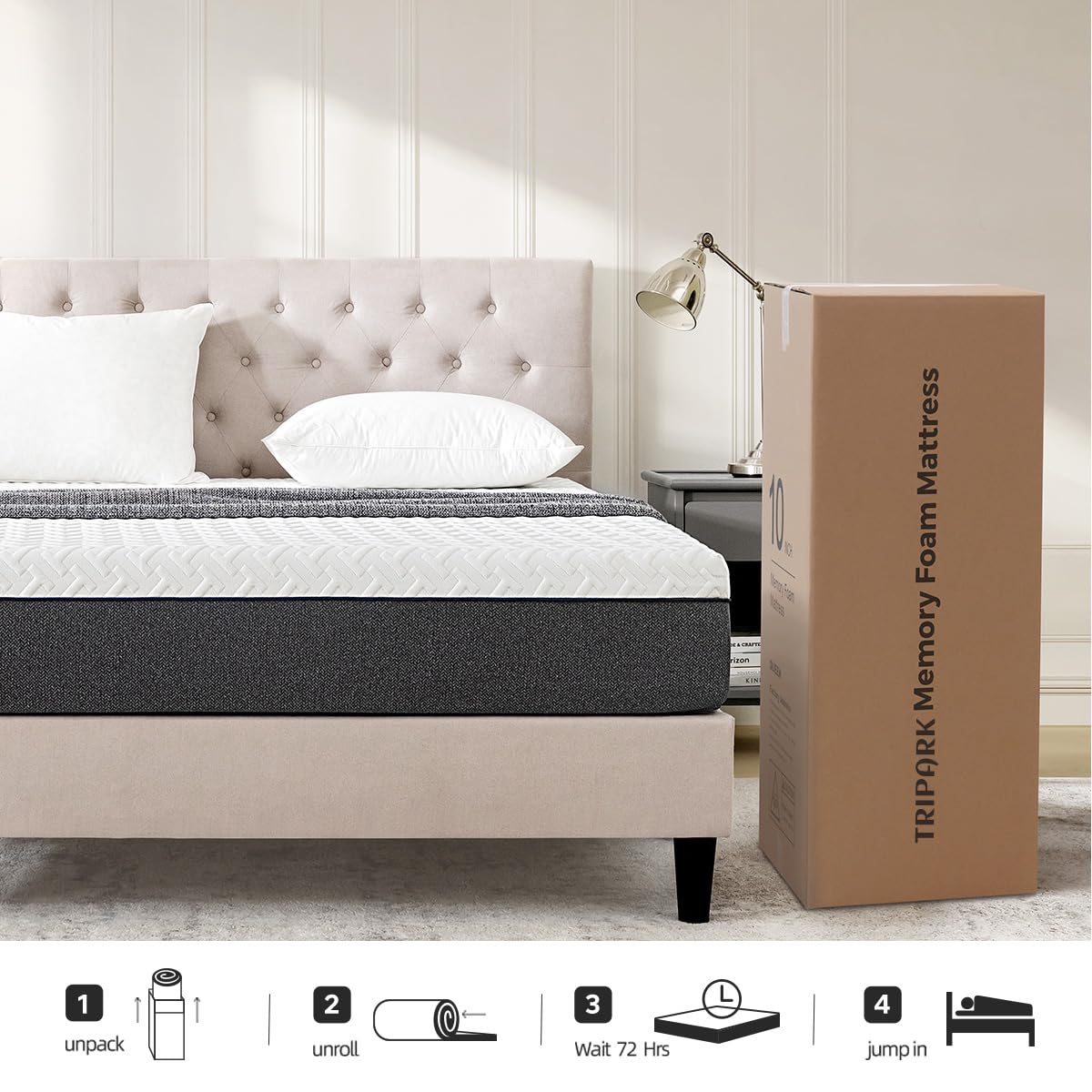 TRIPARK 12 Inch Full Size Green Tea Cooling Gel Memory Foam Mattress in a Box, Bamboo Charcoal Full Bed Mattress for Pressure Relief & Support, CertiPUR-US Certified