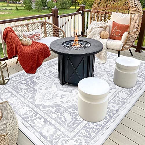 Topotdor Machine Washable Area Rug 5x7 Large Ultra-Thin Vintage Area Rugs with Non-Slip Backing, Gray Distressed Carpet Foldable Rugs for Kitchen Living Room Bedroom Dining Room