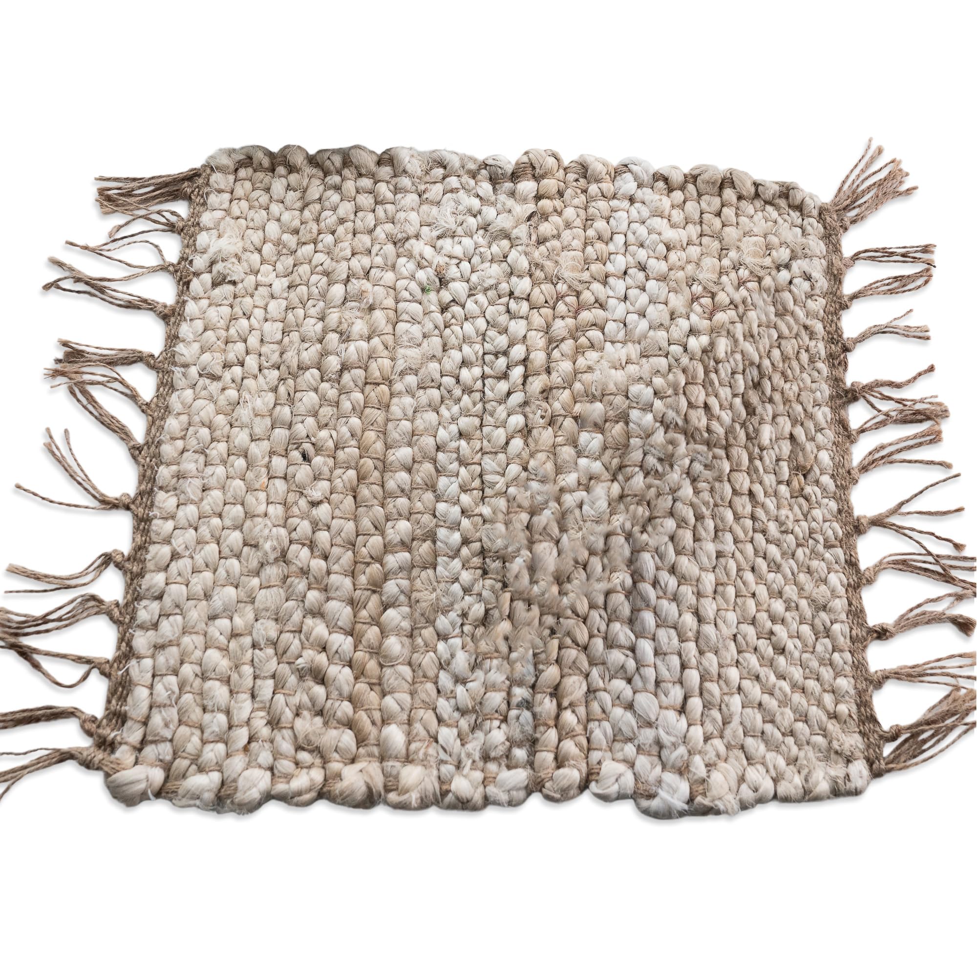 India Handicrafts 20214 Bleached Brow Square Fringed 14 inch Jute Table Top Dinner Placemat