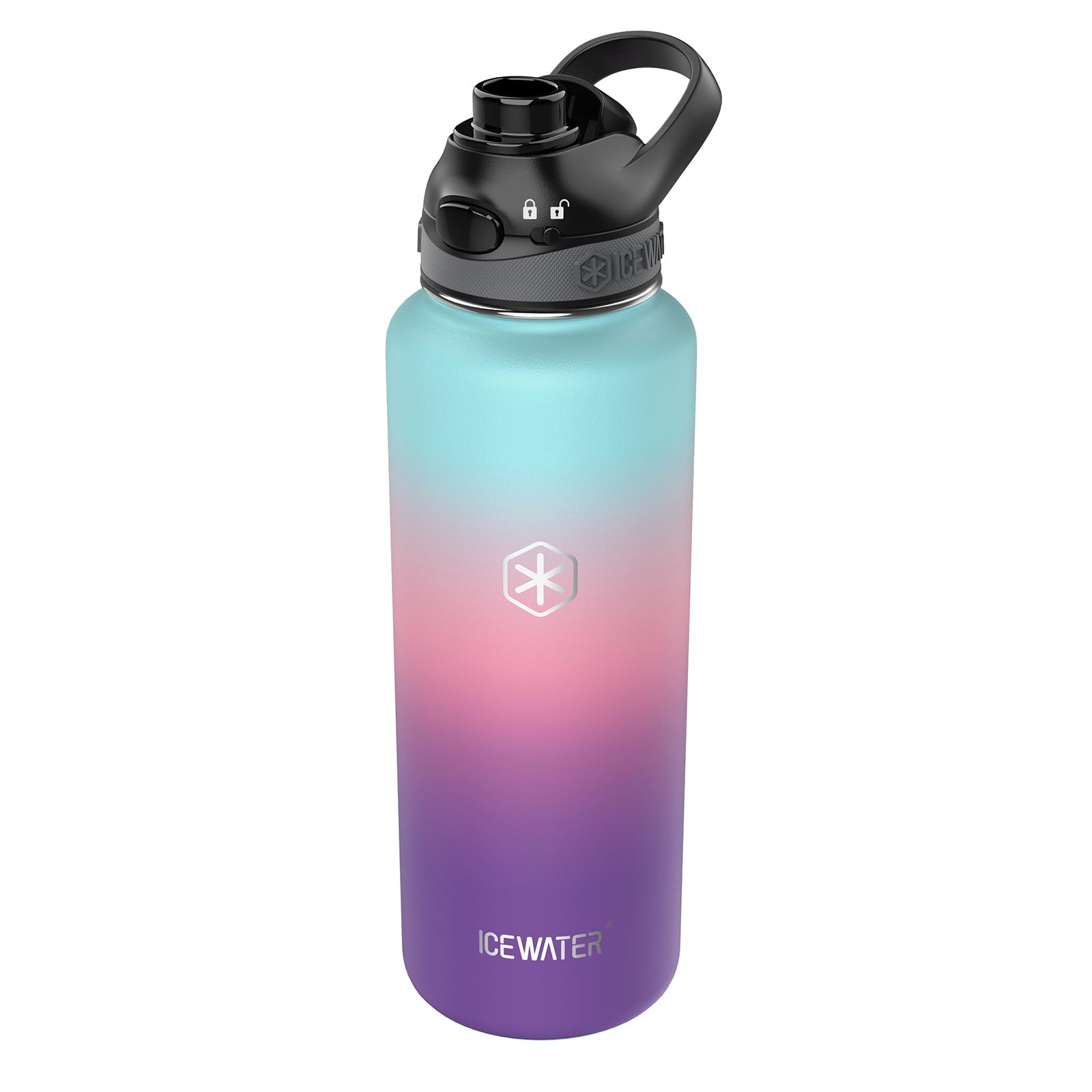 ICEWATER-40 oz, Insulated Water Bottle With Spout Lid and Carry Handle, Leakproof Lockable Lid, One-hand Operation, Double Walled Vacuum Stainless Steel BPA-Free (40 oz, Purple)