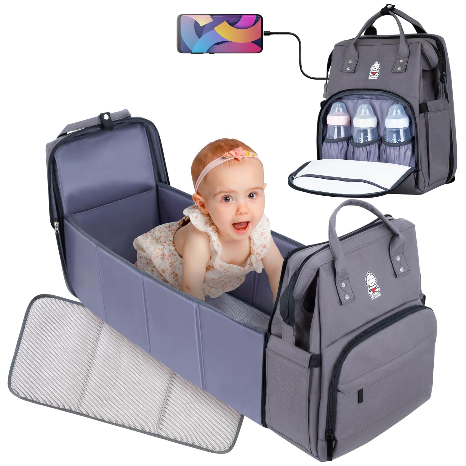 TsBabies Innovative Diaper Bag with Changing Station, Large Baby Bag, Diaper Bag Backpack with Insulated Pockets, Baby Shower Gifts