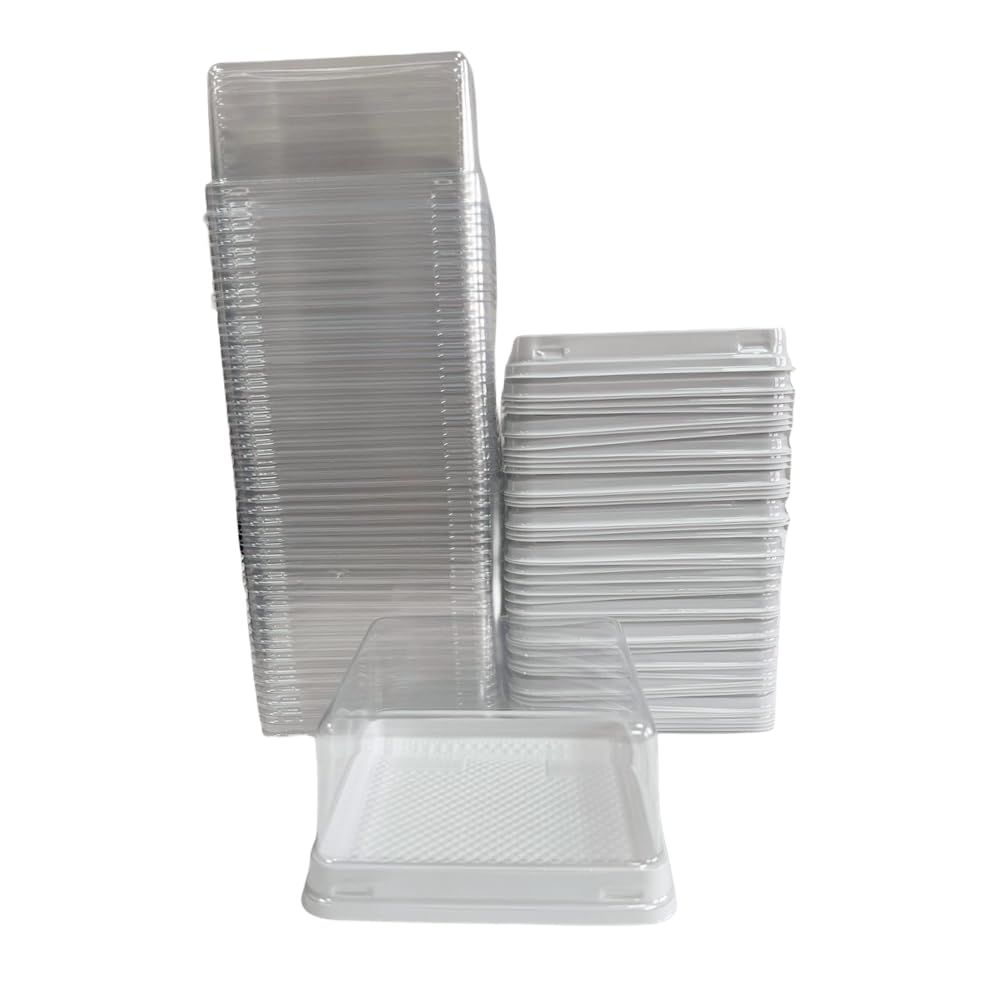 Hewnda Cake Box - 50 sets 4 Inch X 2-1/8 Inch Clear Plastic Mini Cake Box - Feast Cupcake Box - Muffin Box Biscuit Box Flat Top Box Bakery Cake Shop Sale Use(White)