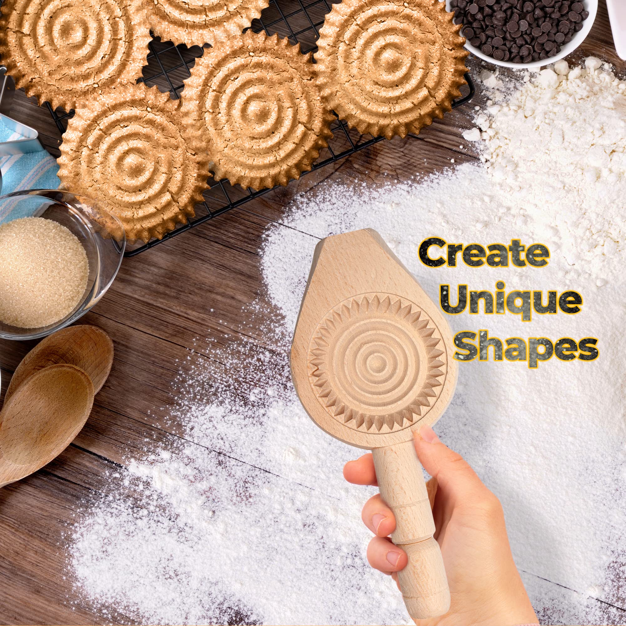Onart Home - Wooden Cookie Molds for Baking | Traditional Handmade Maamoul Molds | Biscuit Cake Pastry Sweet Cookie Cutter | Mid-Autumn Festival Practical Hand Pressed Cake Mold