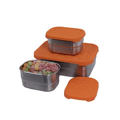 US FIVESTAR Stainless Steel Snack Containers with Silicone Lids Set of 3-Stainless Steel Food Container –Perfect Metal Lunch Snack Container Leakproof Lunch Box Sandwich Containers