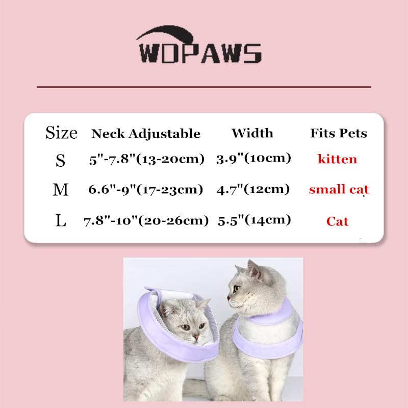 WDPAWS Cat Recovery Protective Cone Collar After Surgery-Soft Adjustable Waterproof Lightweight Elizabethan Collar to Prevent Cats from Touching Stitches, Wounds and Rashes(M Pink)