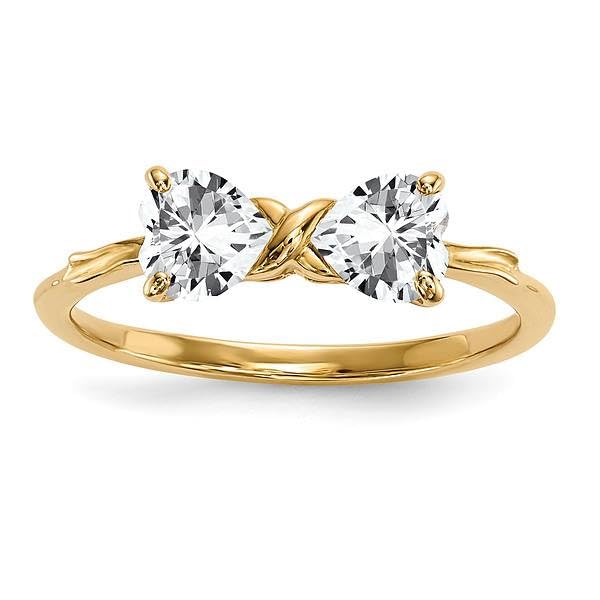 IceCarats 14K Yellow Gold White Topaz Bow Heart Love Ring April Birthstone Jewelry Size 7