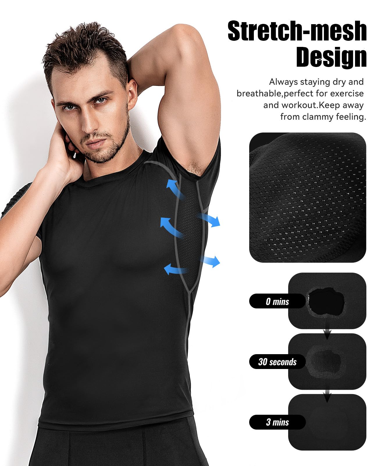 Niksa Men's Long Sleeve Compression Shirts 2 Pack, Athletic Base Layer Top, Cool Dry Workout T-Shirt, Running Shirts