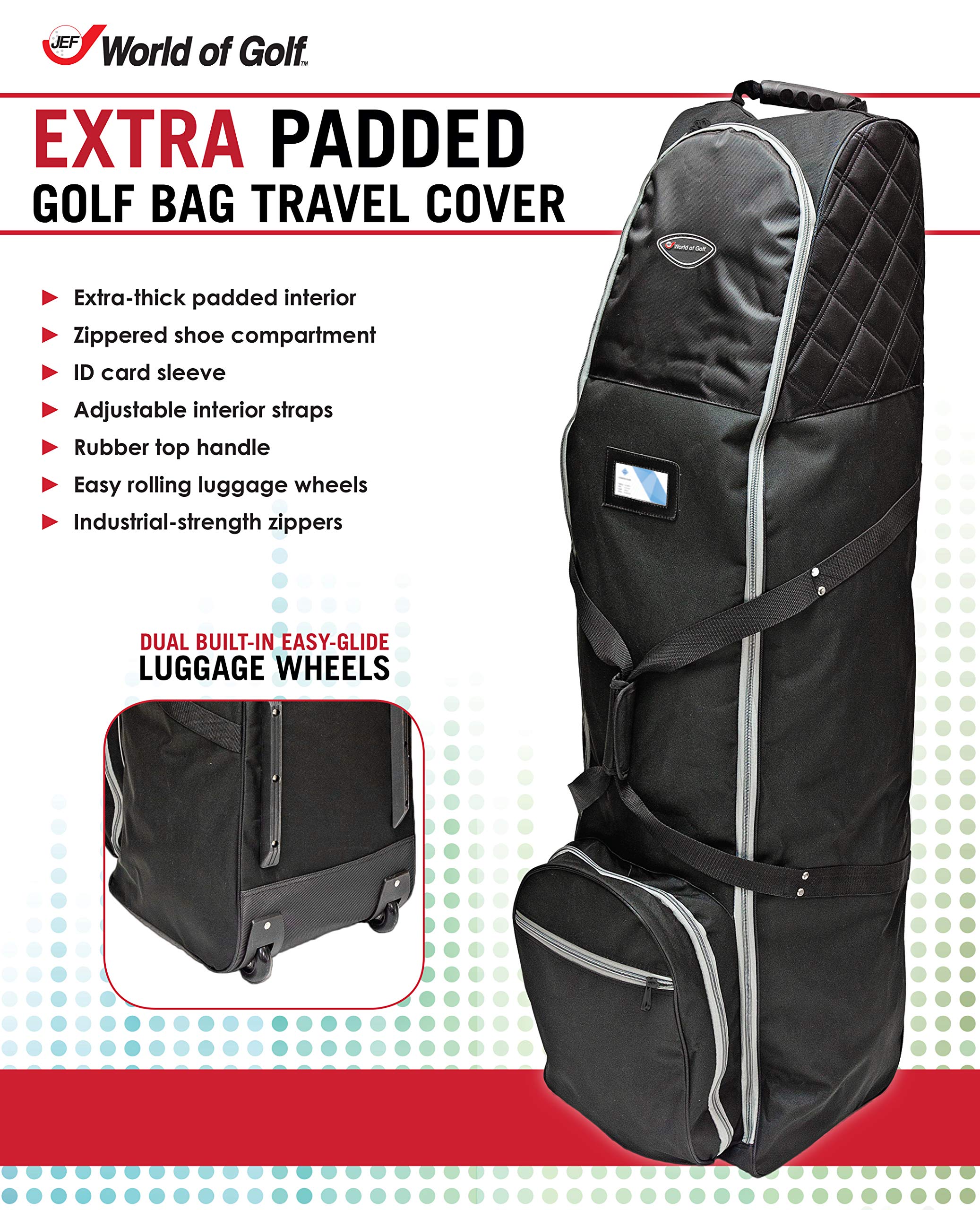 JEF WORLD OF GOLF Premium Wheeled Golf Bag Travel Cover, Black