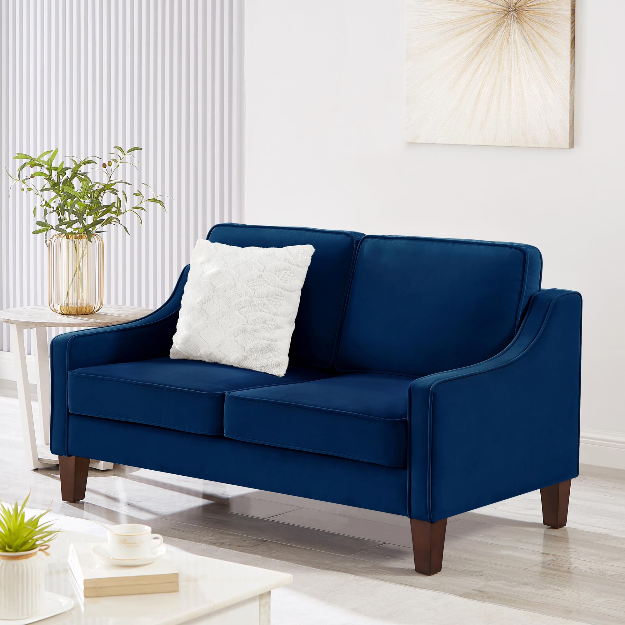 VZE Elegant Navy Loveseat Sofa with Wooden Legs - Modern Design for Living Room, Cozy Armrest, Easy Assembly