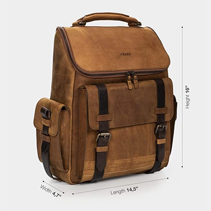 VELEZ Top Grain Leather Backpack for Men Brown Designer Bookbag Business Casual Shoulder Bag + Mens Messenger Laptop Bag travel Briefcase Computer Bags