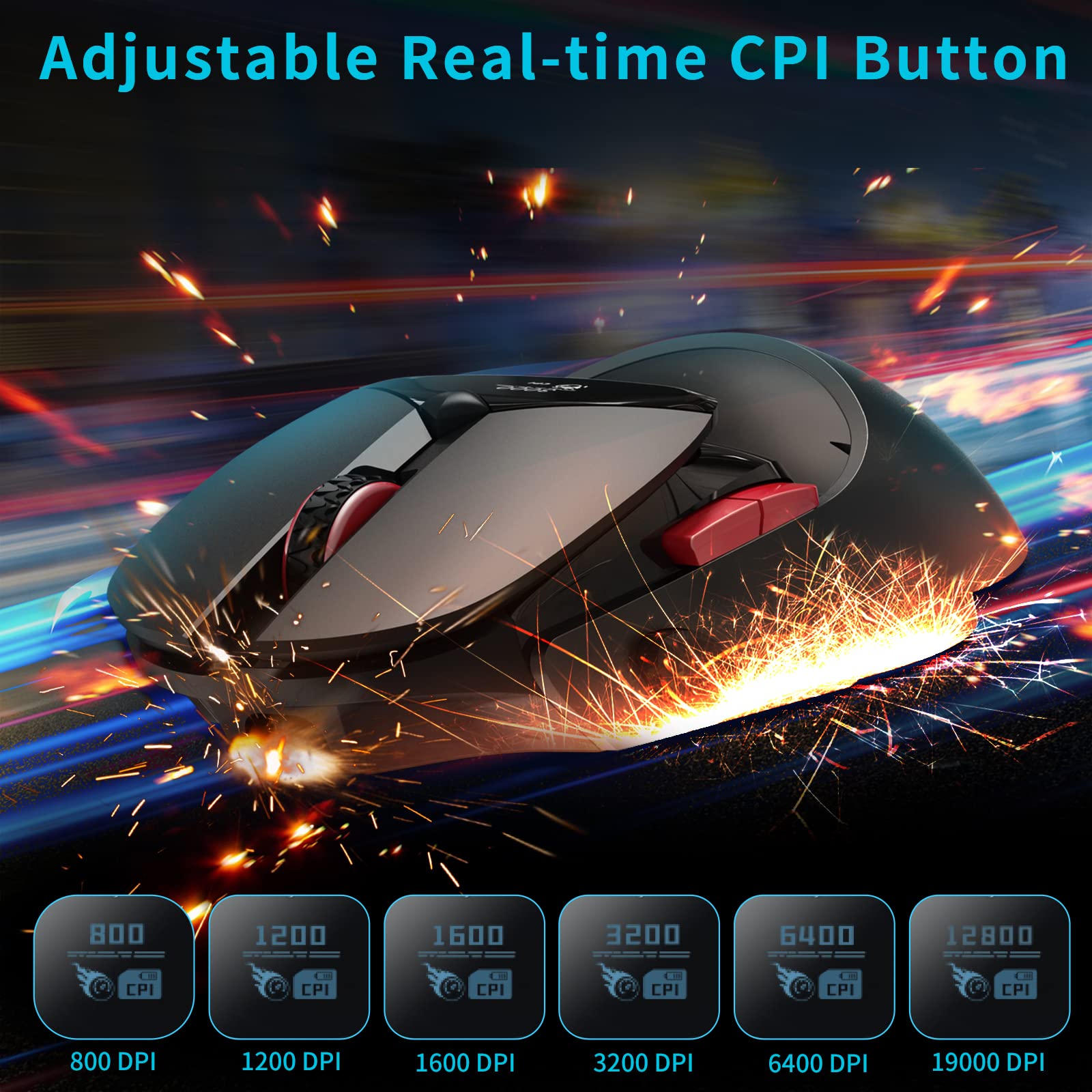 Rapoo VT960S High Performance Wireless Gaming Mouse PAW3370 Sensor 19000 DPI, OLED Display Wired/Wireless Modes with Lightsync RGB, 9 Programmable Buttons, On-Board Memory for PC Computer Laptop