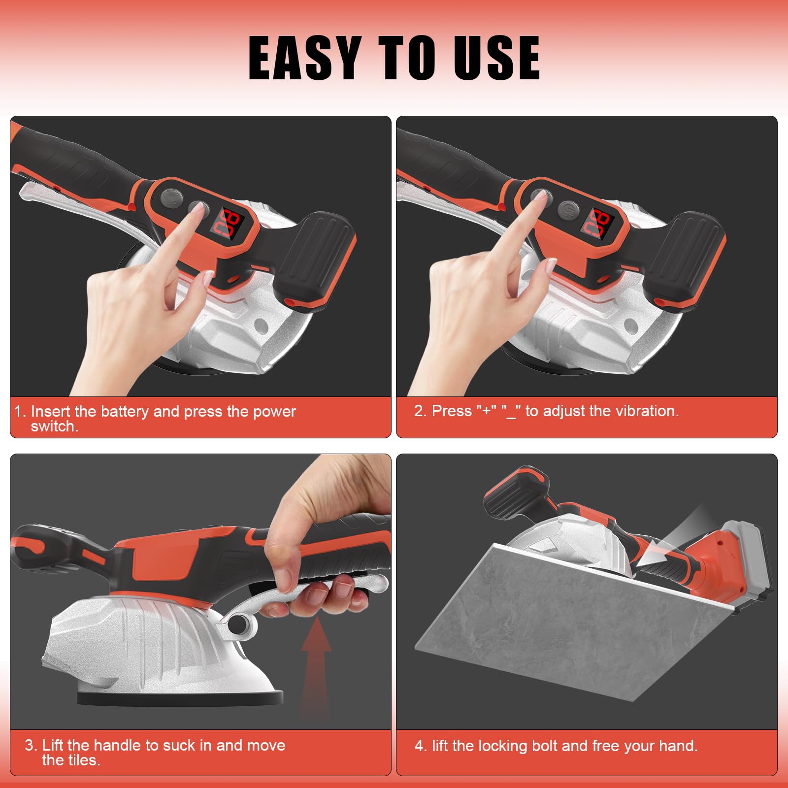 Tile Vibration Leveling Machine, Cordless Tile Vibration Installation Tool Compatible with Milwaukee 18V Battery with 8 Speed, Suction Cup, Digital Display for Floor Tile Wall(Tools Only)