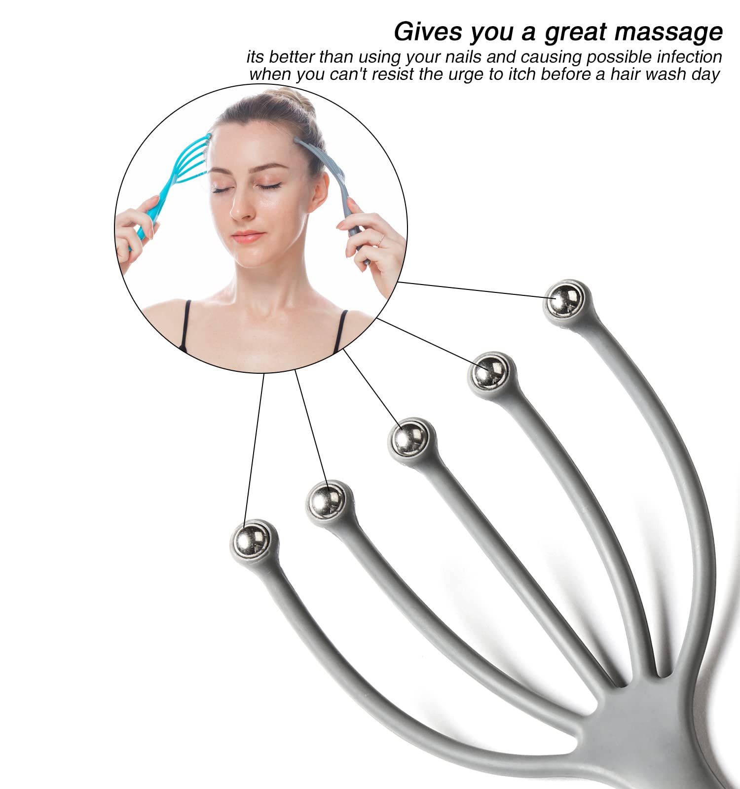 Lyanxinlei Head Massager,Protable Handheld SPA Scalp Massage Tool for Deep Relaxation & Stress Reduction Wet and Dry in The Office Home SPA (2-Pack)