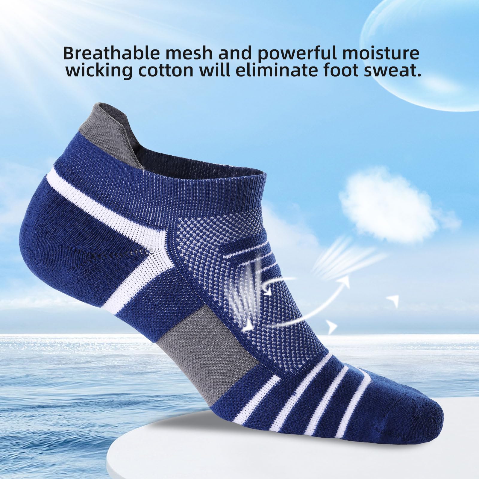 Kodal Copper Cushioned Athletic Ankle Socks, Low Cut Training Socks, Odor Free, Moisture Wicking, Arch Compression (5 Pairs)