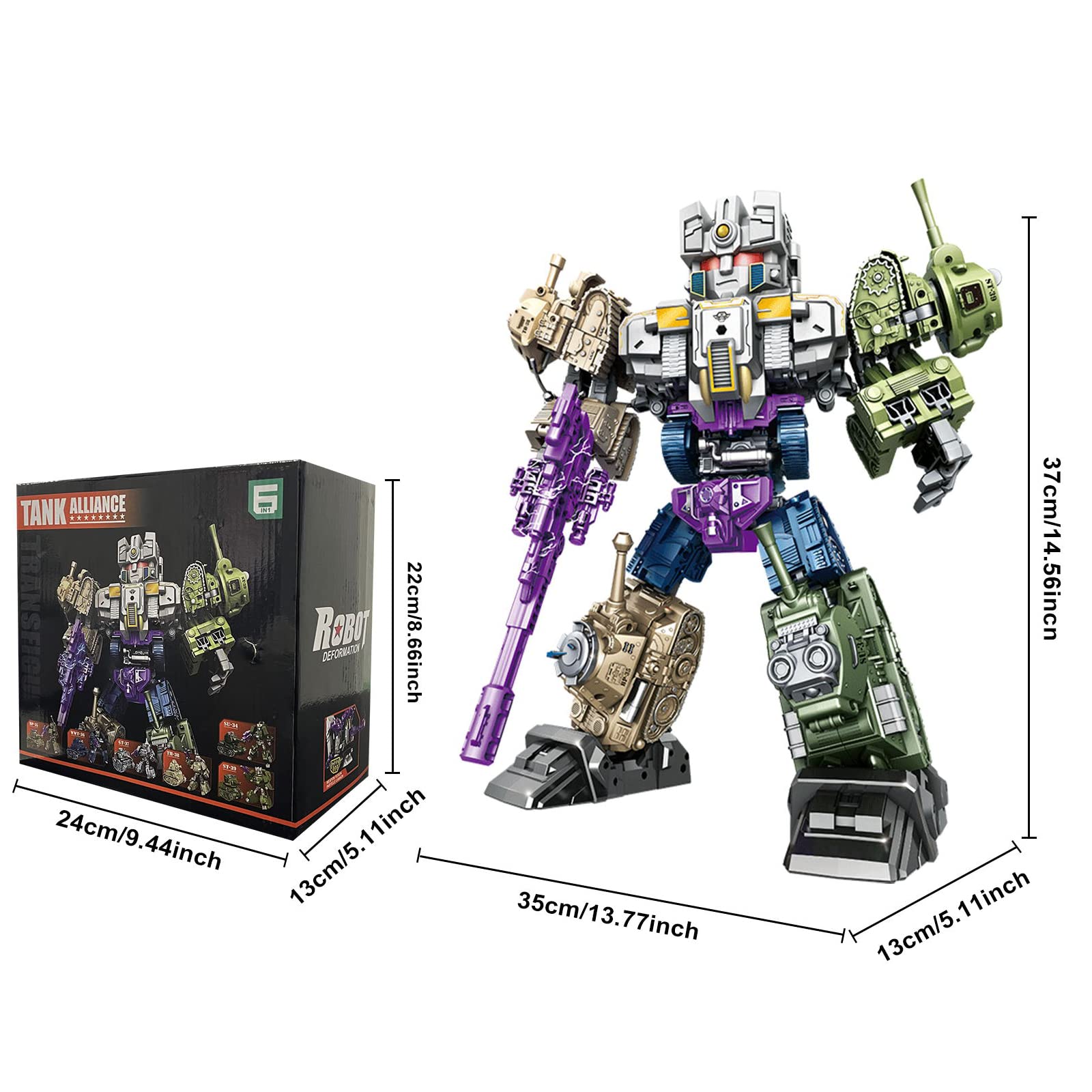 TUNJILOOL 6 Pack Tank Transform Toys Robot, 6 in 1 Transforming Tank Cars Toys Transform for Kids