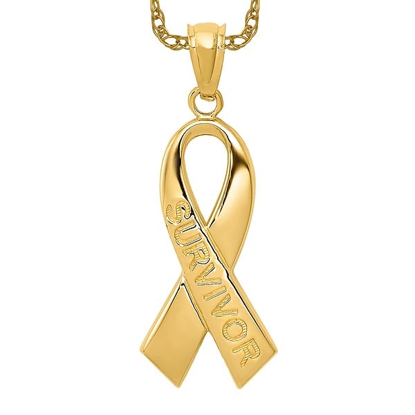 IceCarats 14K Yellow Gold Survivor Ribbon Necklace Charm Pendant 26mm Only