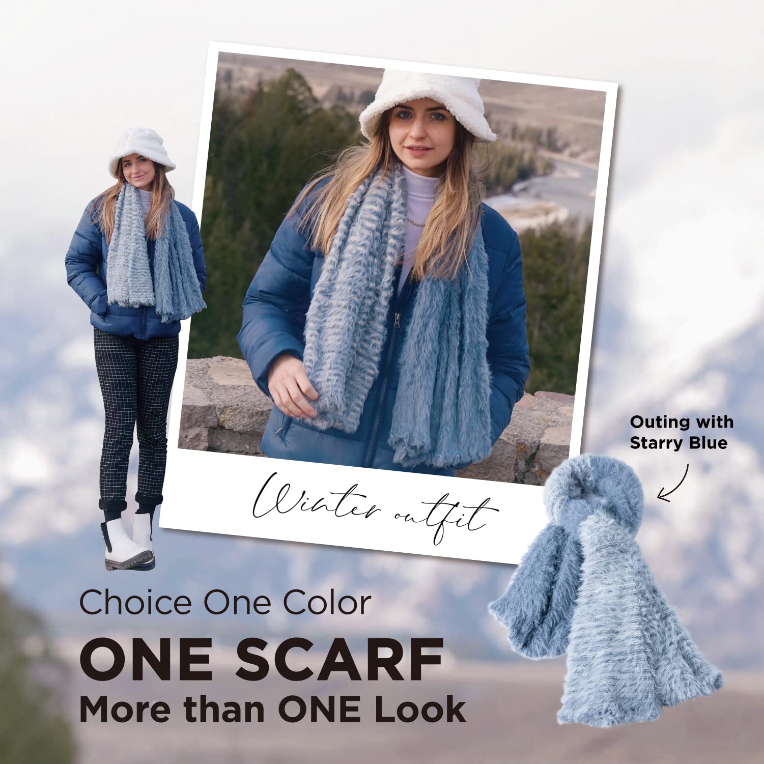 KM CHOICE ONE Scarf: Infinity Scarf, Faux Fur Giving Shawl for Women Winter Warm, Wraps for Men, Christmas Gift, Soft & Fluffy Scarf in Gift Box (Ivory)