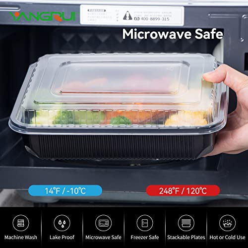 YANGRUI To Go Containers, 40 Pack (40 Trays + 40 Lids) 48oz 1 Compartment BPA Free Reusable Take Out Box Shrink Wrap Machine Washable Meal Prep Container