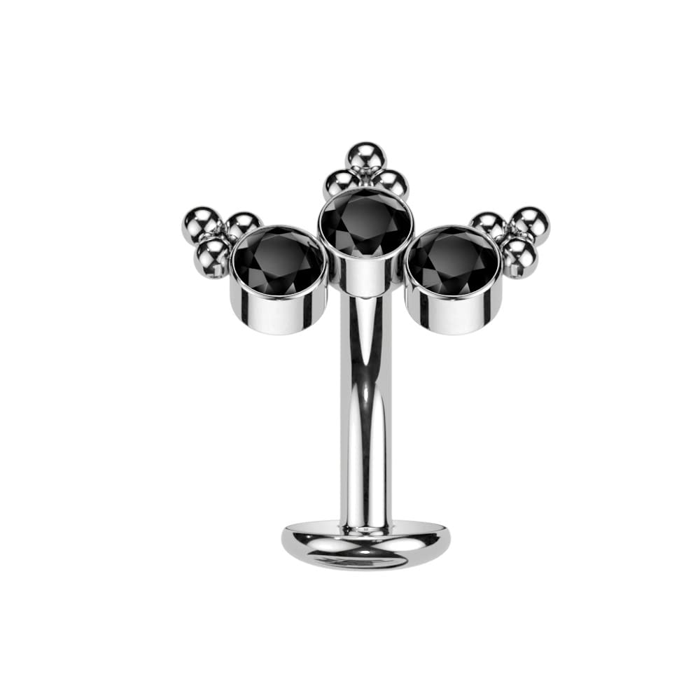 Pierced Owl 14GA F136 Implant Grade Titanium Threadless Convex Base CZ Crystal Curve with Ball Clusters Floating Belly Button Ring (Black)