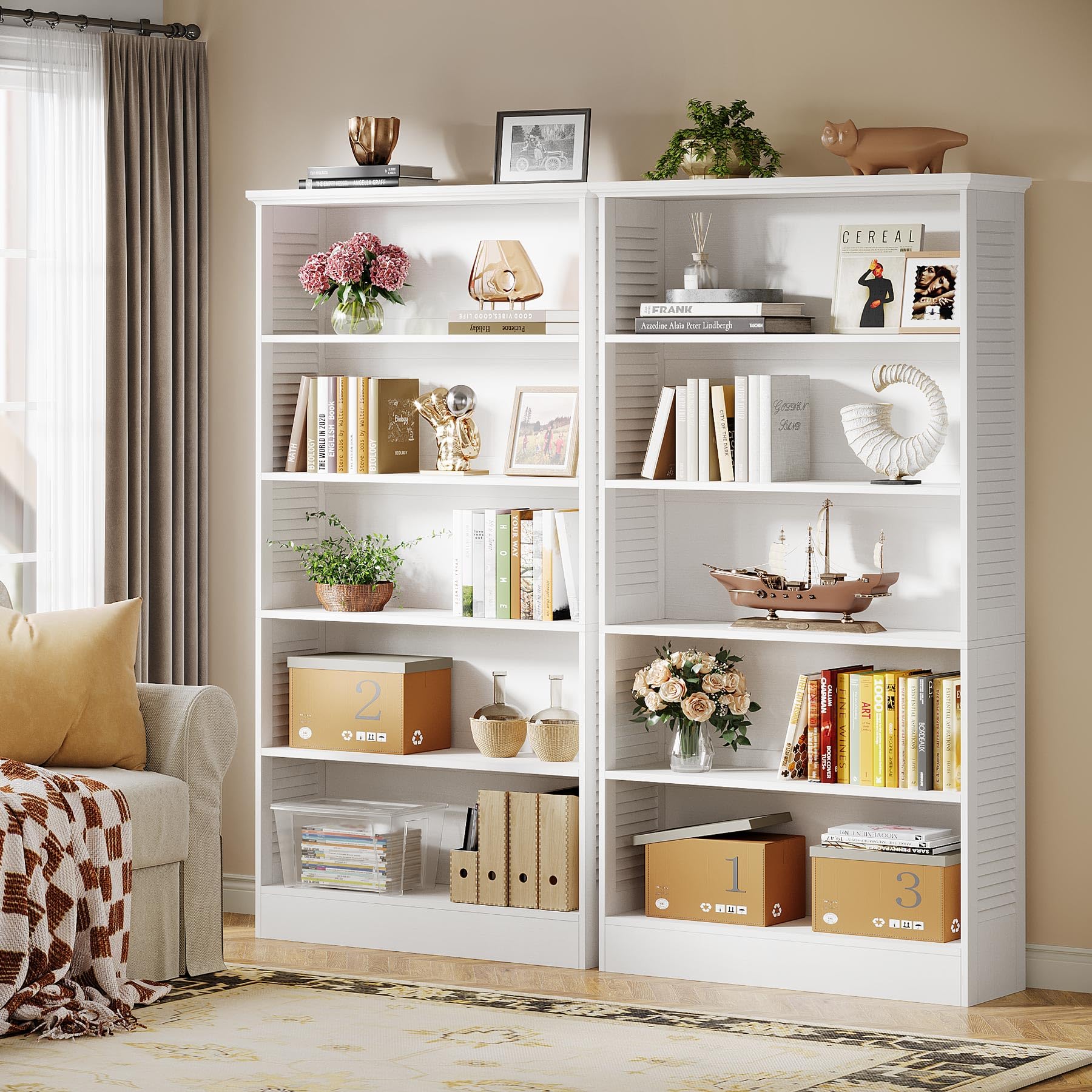 Tribesigns 5-Tier White Bookcase, 72" Tall Modern Simple Bookshelf with Storage Shelves, 39.4" Wide Floor Standing Library Bookshelf, Wood Display Shelving Unit for Living Room, Home Office (1)