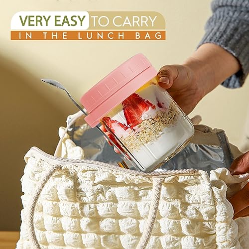 ZIJUND Overnight Oats Containers with Lid and Spoon, 16 oz & 10 oz Glass Mason Overnight Oats Jars, 2 Large & 2 Small Family Sharing, Airtight Jars for Salad, Cereal, Fruit (10 Pack)