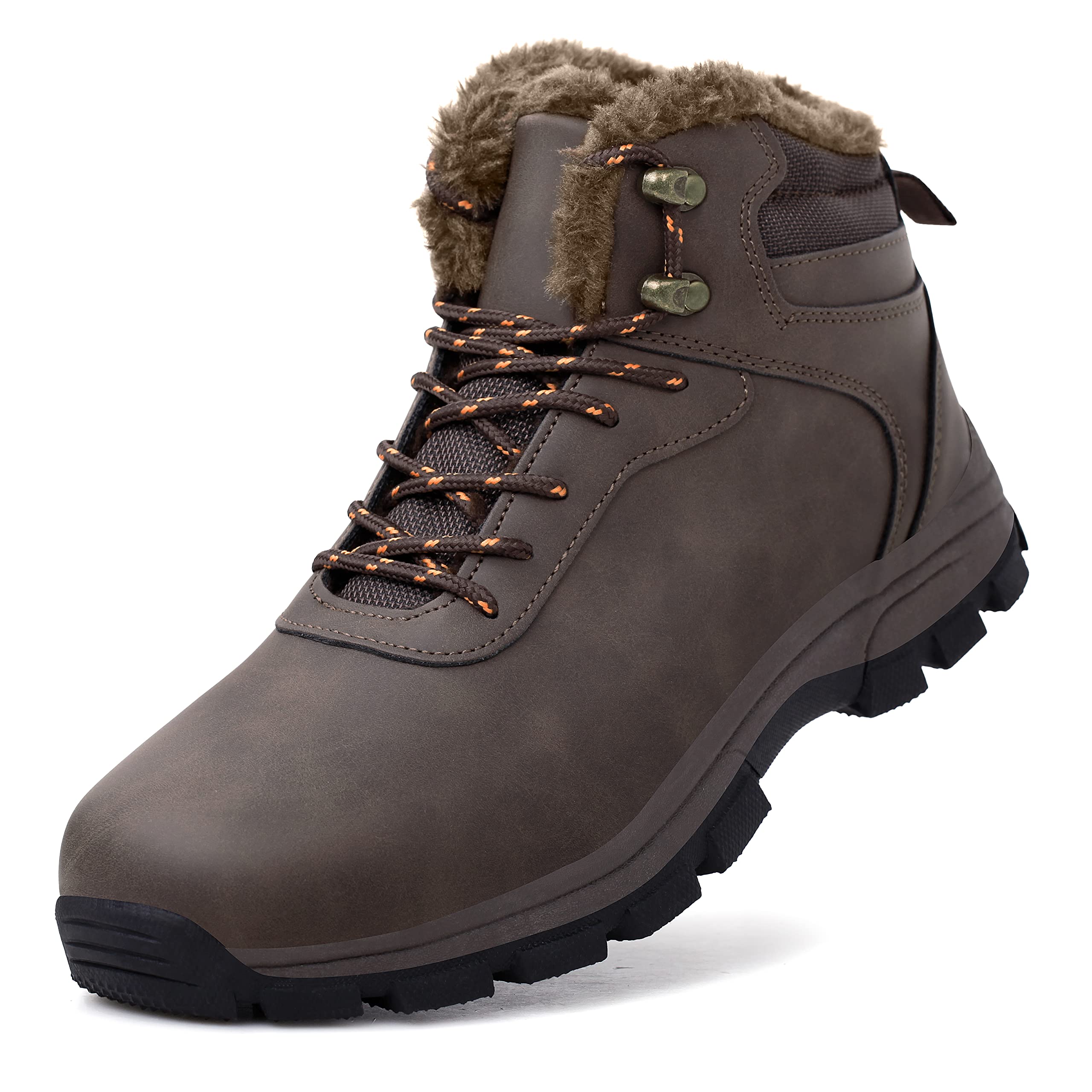 Men's Snow boots Winter Water-Resistant Hiking Boot Warm Lined Backpacking Boots Non Slip Outdoor Shoes,Brown Size7.5