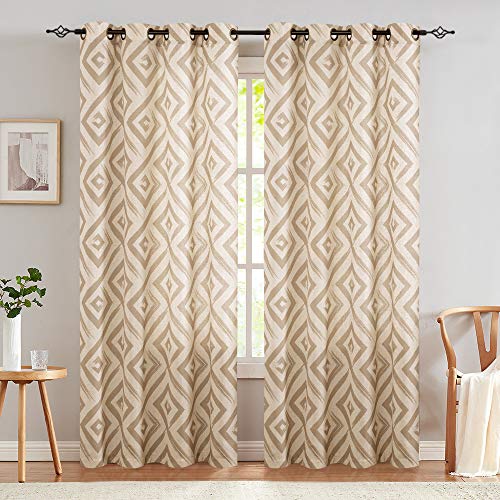 jinchan Ogee Tile Square Linen Textured Drapes Printed Curtain Panels Bedroom Living Room Lattice Window Treatment 2 Panel Drapes 95" L Taupe on Beige