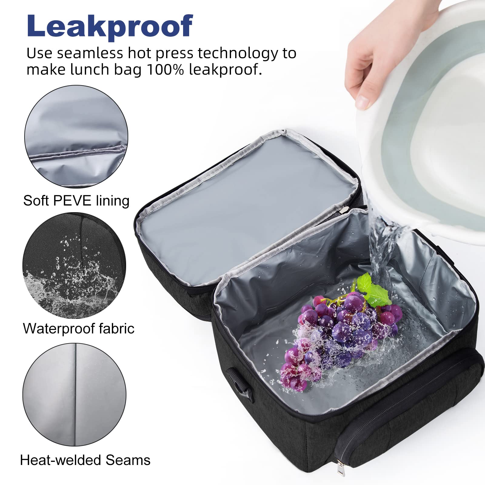 jeadwwr 24L Lunch Bag Large Lunch Box for Men Women Double Deck - Leakproof Insulated Soft Large Adult Lunch Cooler Bag for Work