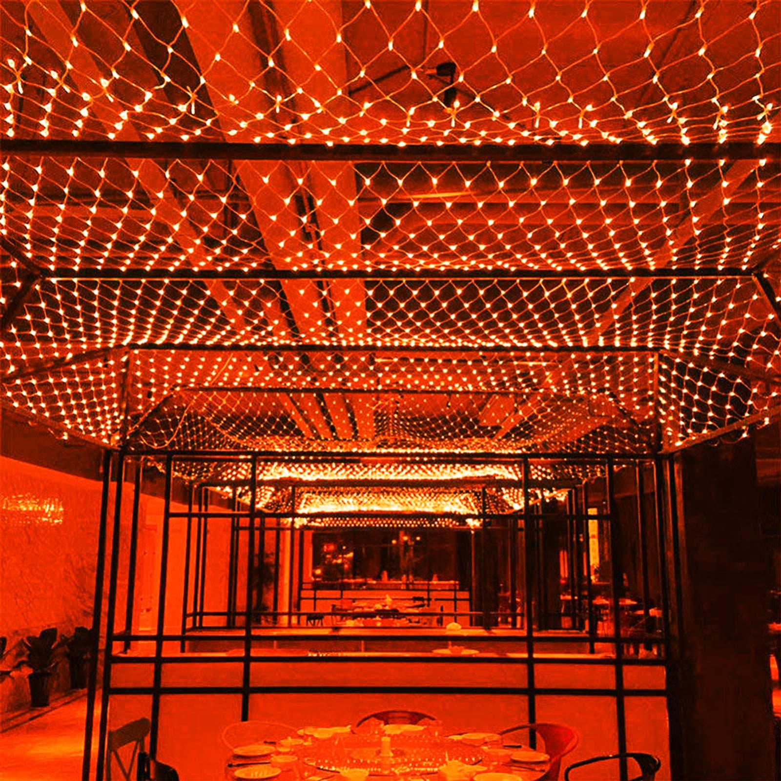 Joomer 12ft x 5ft 360LED Orange Halloween Net Lights Outdoor Mesh lights, 8 Modes Timer Connectable Waterproof Bush Lights Mesh Netting Lights for Halloween Outdoor Decorations (Clear Wire)