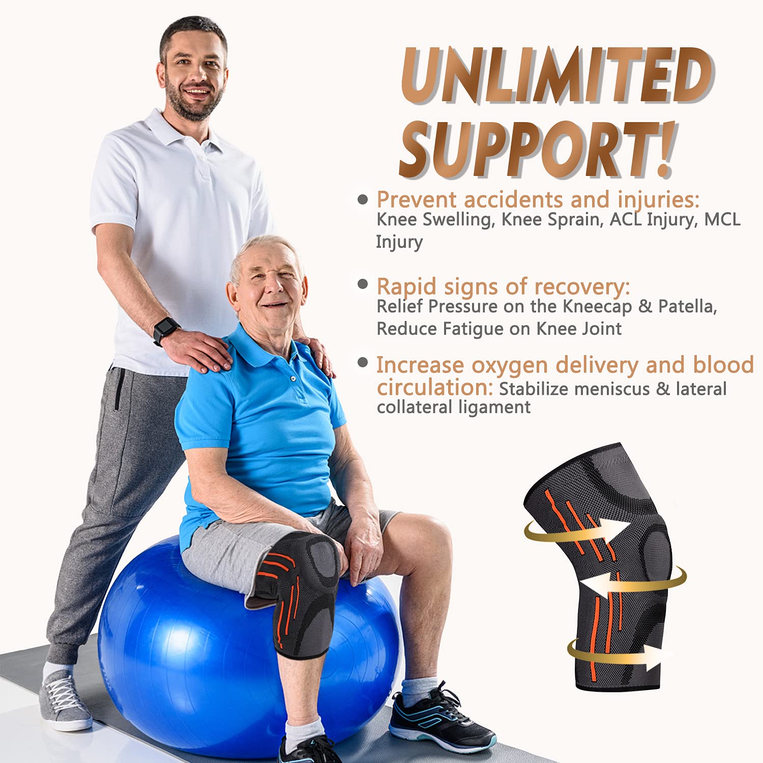 Knee Compression Sleeve - Knee Brace for Men & Women with Patella Gel Pads & Side Stabilizers, Knee Support for Working Out, Running, Weightlifting, for Arthritis Joint Pain Relief ACL Size XL