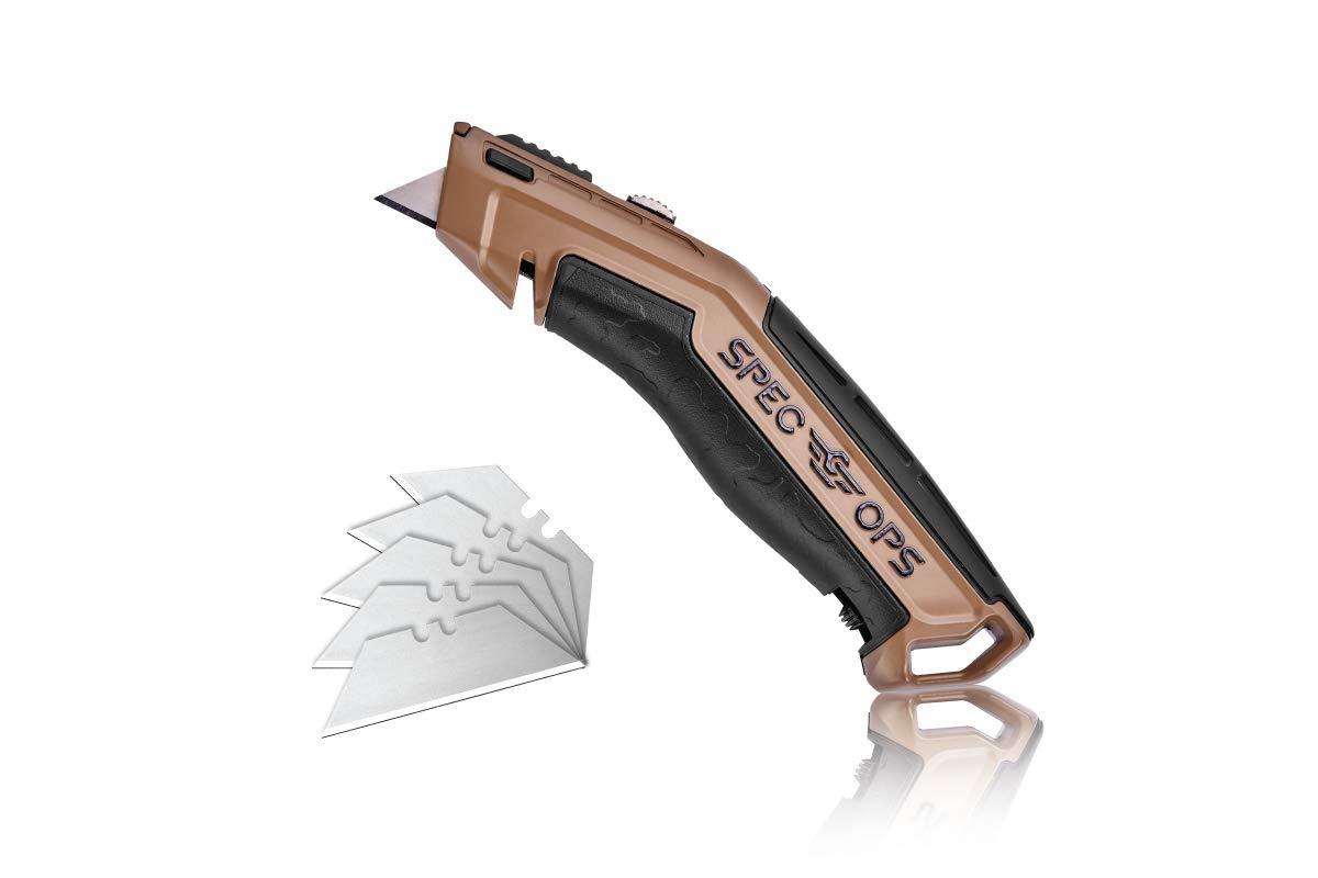Spec Ops Tools Utility Knife with Retractable Blade, Includes 5 Extra Blades in Handle Storage