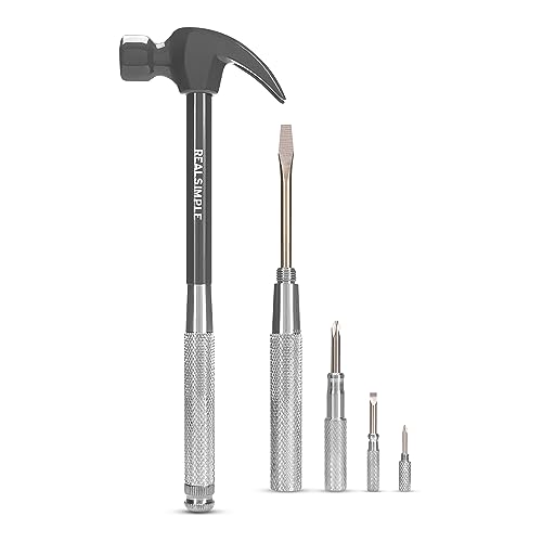 Real Simple All You Need 6-in-1 Hammer and Screwdriver Set. Ultimate Household Multi-Tool (Silver)