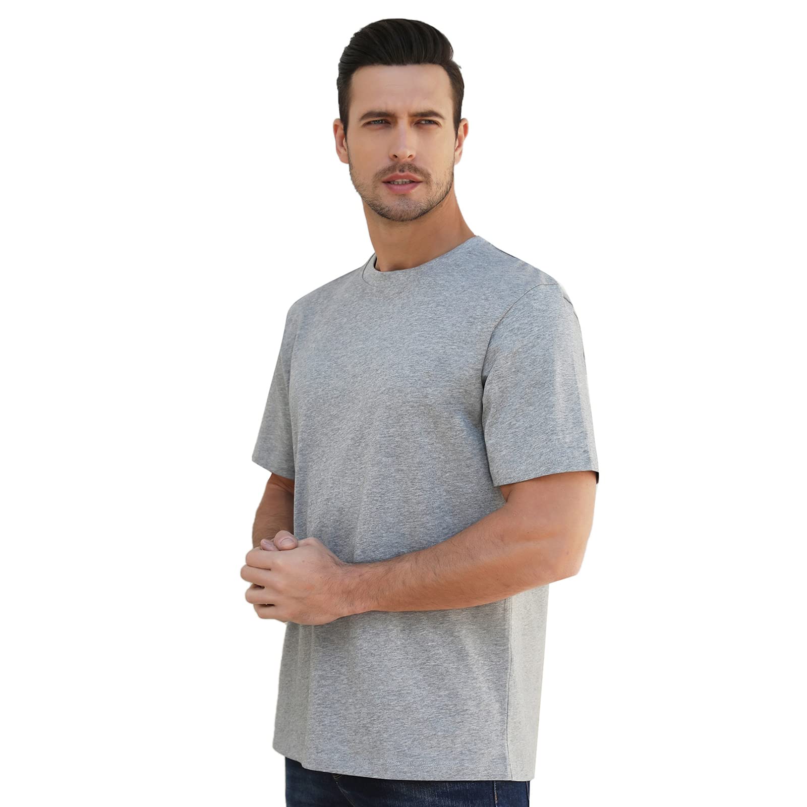 MAX TSOLMON Men's T-Shirt Short Sleeve Classic Shirt Cotton Tops Crew Neck Fitted Tees (Black/Gray/Dark Blue, Medium)
